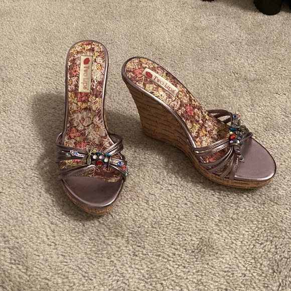 Two Lips | Shoes | Two Lips Pewter Wedge Sandals | Poshmark